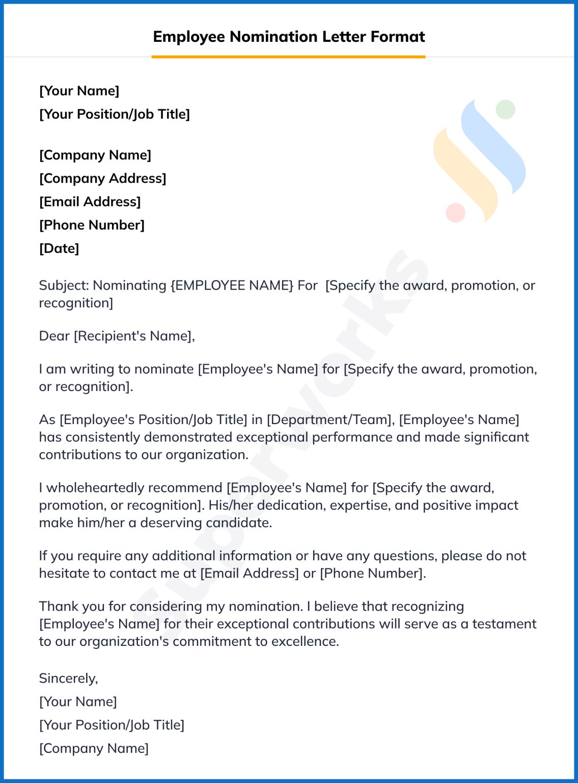 Craft 100% Effective Employee Nomination Letter | Superworks