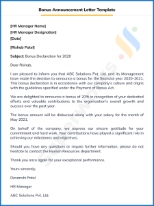 Annual Bonus Announcement Letter Format & Template Guide